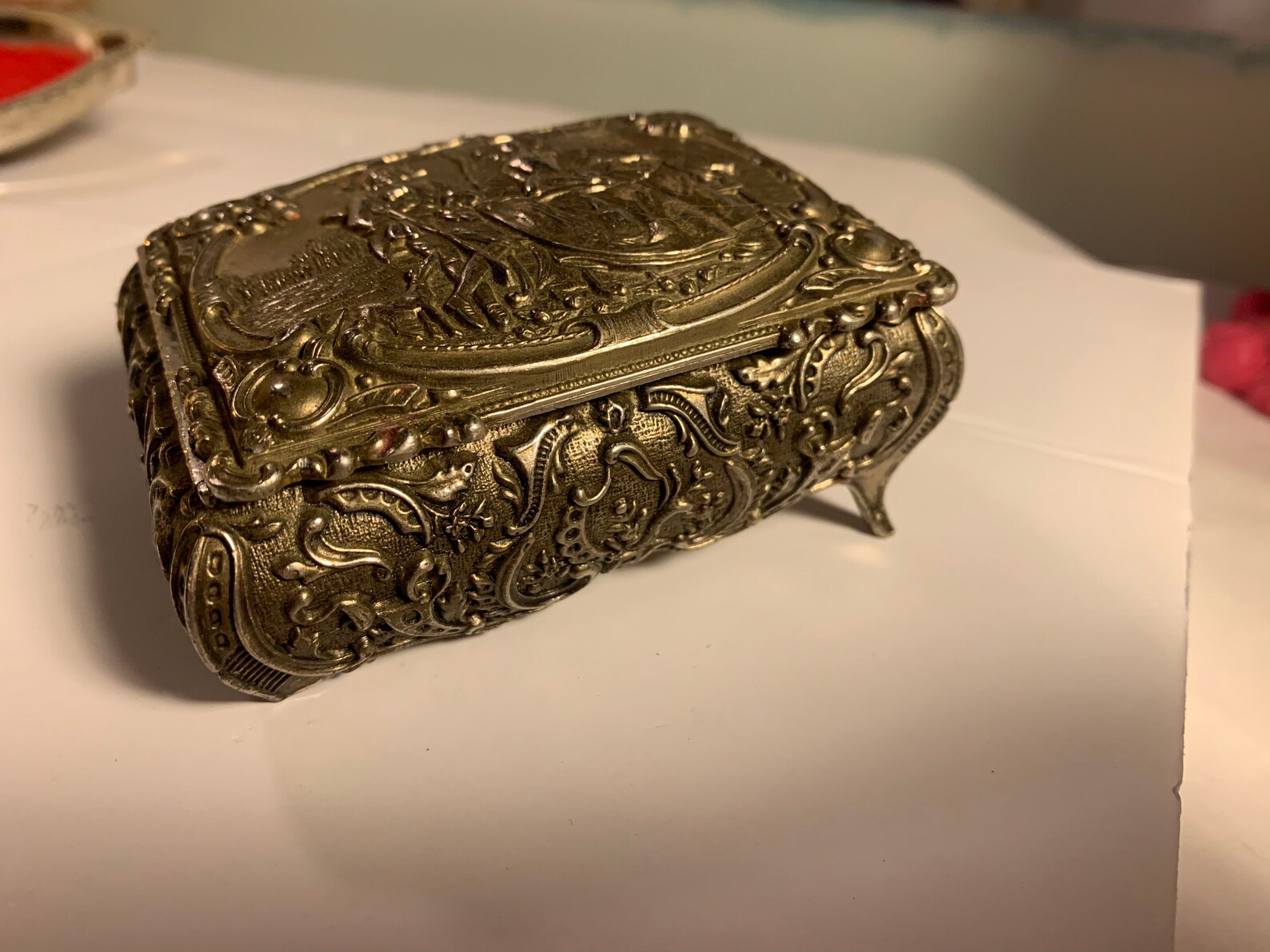 Vintage Silver Metal Jewelry Box With Red Interior. - Etsy