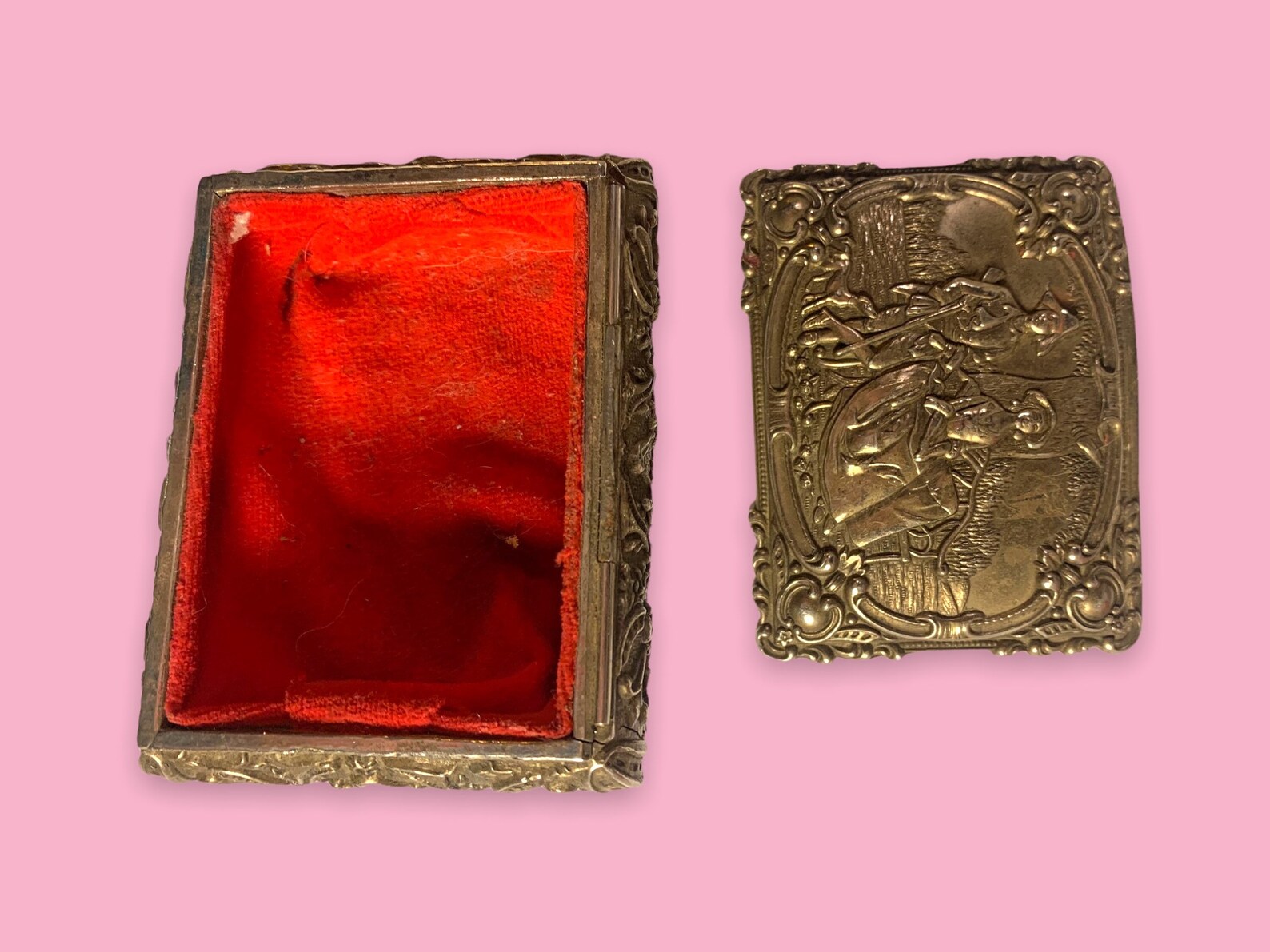 Vintage Silver Metal Jewelry Box With Red Interior. - Etsy