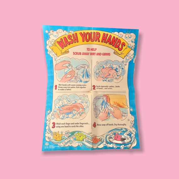 Vintage 90s Kids Hand Washing Poster RARE - Etsy