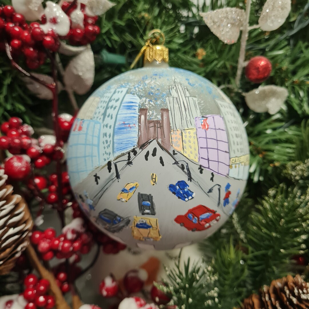 Xmax New York Avenue, Cars, Stores, Hotel, Hand Painted Glass Ball - Etsy
