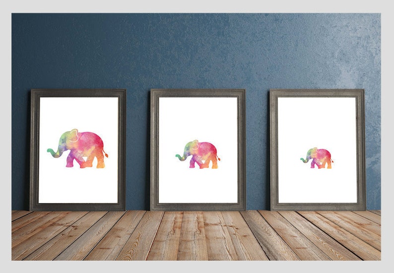 Set of 3 Multicoloured Elephant Prints DIGITAL PRINT - Etsy
