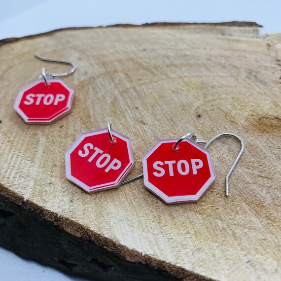 Stop Sign Drop Earrings / Quirky Jewellery / Unusual Earrings | Etsy