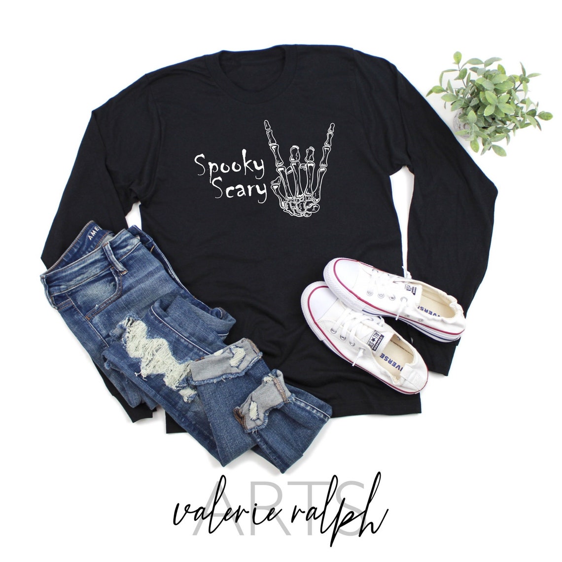 Spooky Scary Skeleton Long Sleeve Tee Rock & Roll Vibes - Etsy