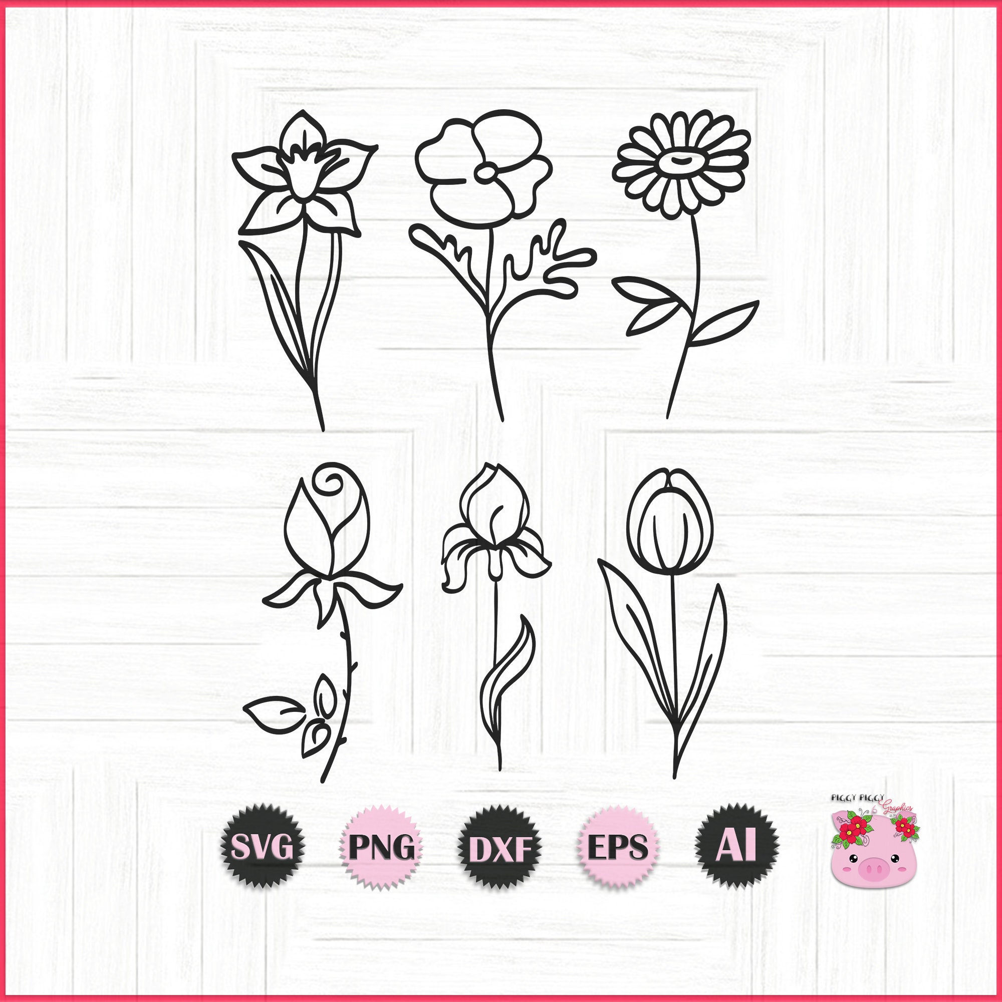 Flor SVG Flor PNG Dibujo de flores Silueta de flor Flor - Etsy España