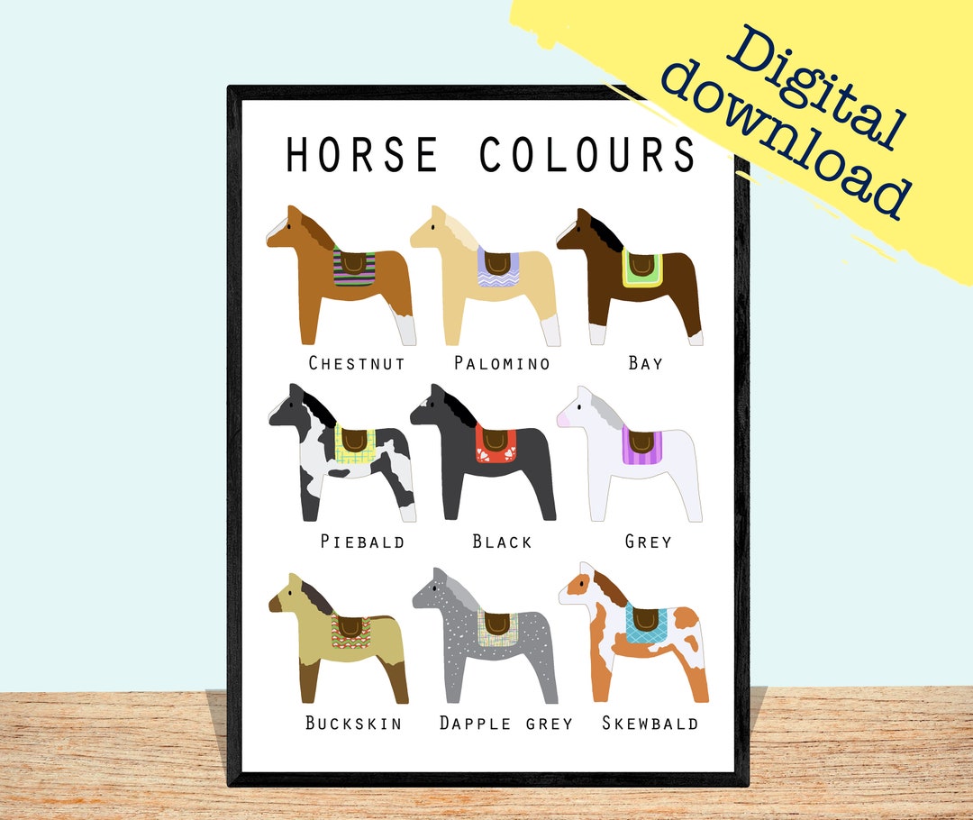 Horse Colours Print- Dala Style Horse Poster, Horse Room Decor, Gift ...
