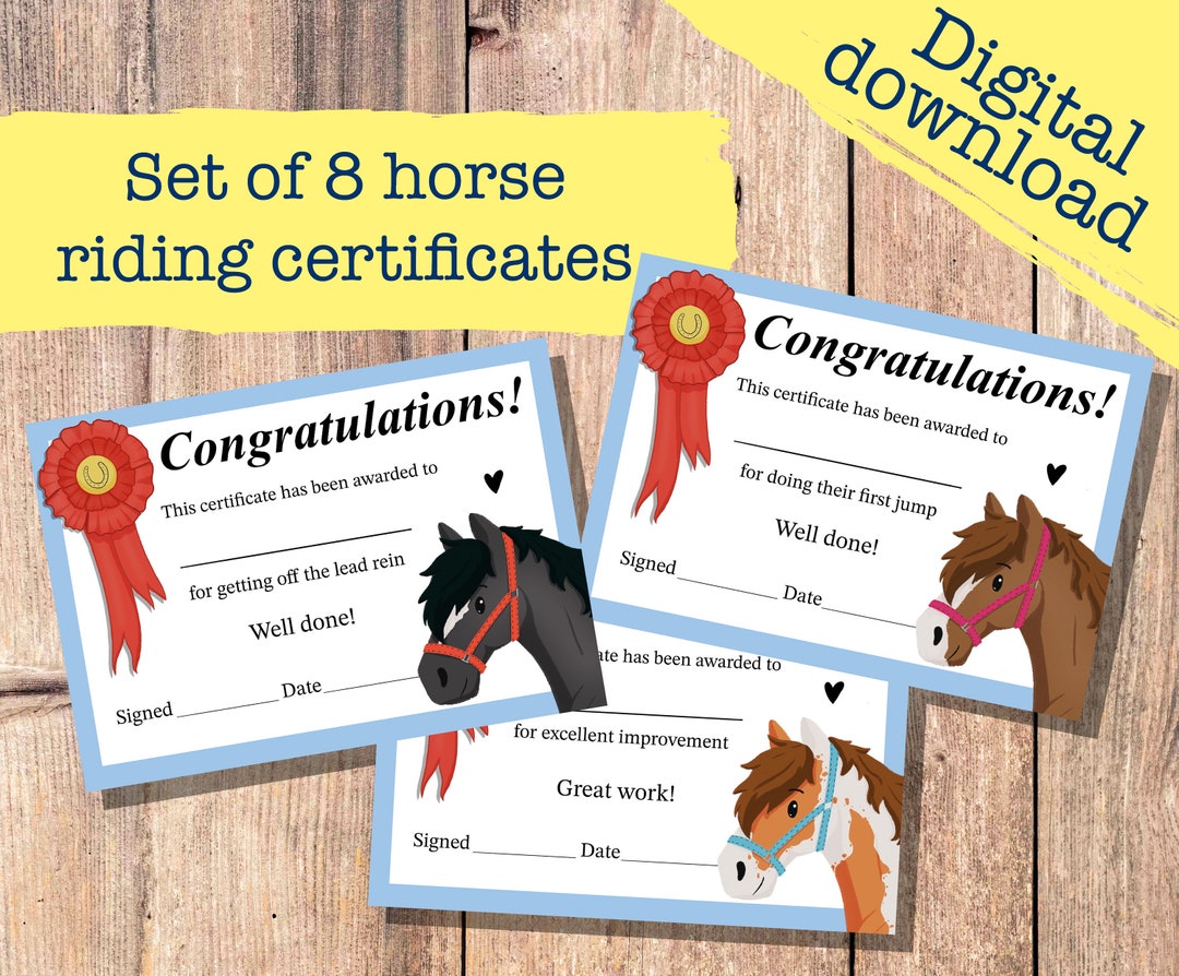 Horse Riding Certificates- Horseback Riding Awards, Pony Camp, Horse ...