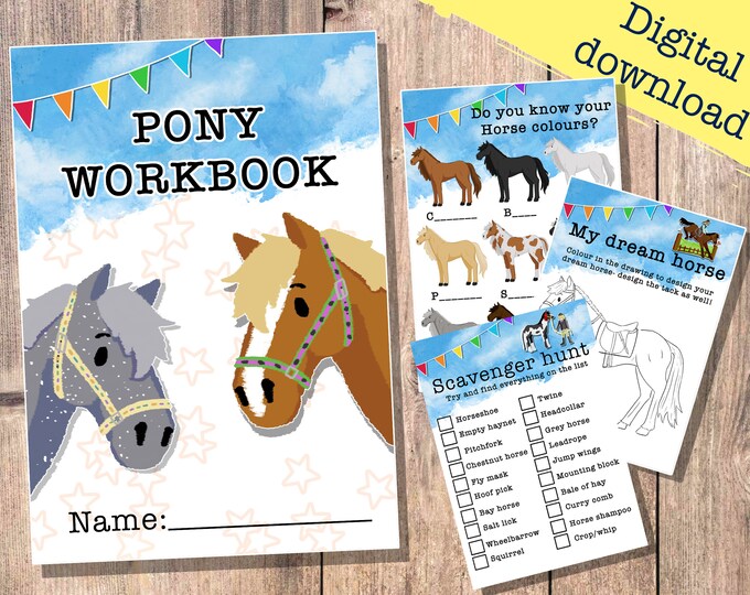 Horse Workbook-illustrated Digital Download for Pony Camp, Horse ...