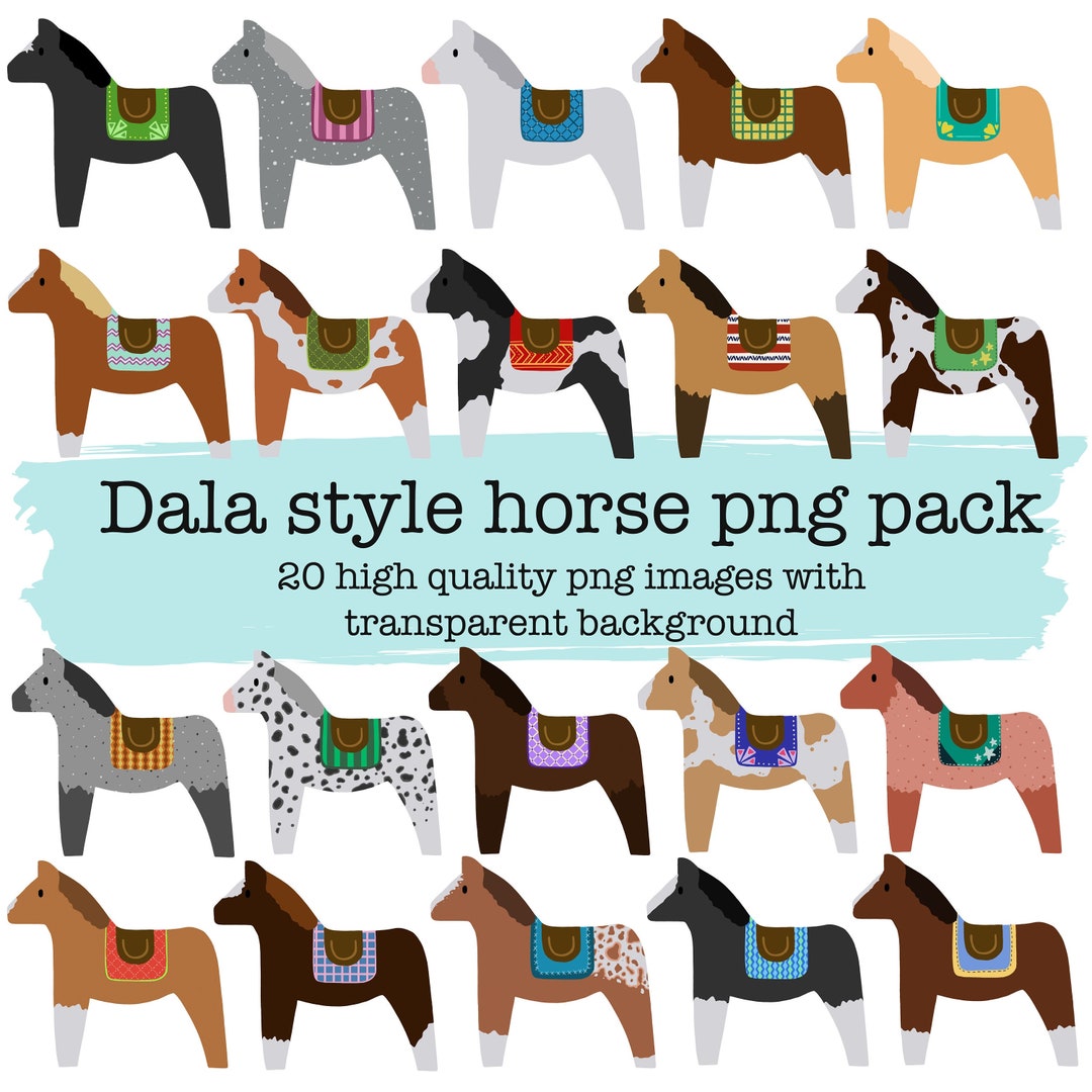 20 Dala Horse Pony Cute Clipart Bundle, Png Digital Download for ...