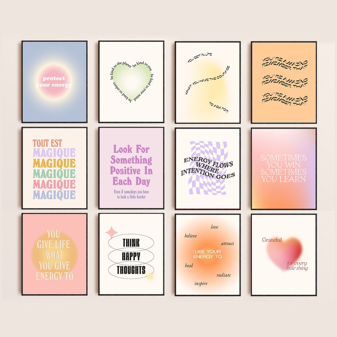 Indie Aesthetic Room Decor, Gradient Retro PRINT SET, Inspirational ...