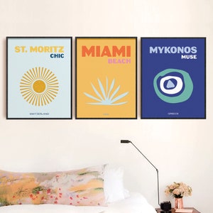 Travel Poster Bundle, Preppy Room Decor, Maximalist Decor, Capri Miami ...