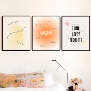 Indie Aesthetic Room Decor, Gradient Retro PRINT SET, Inspirational ...