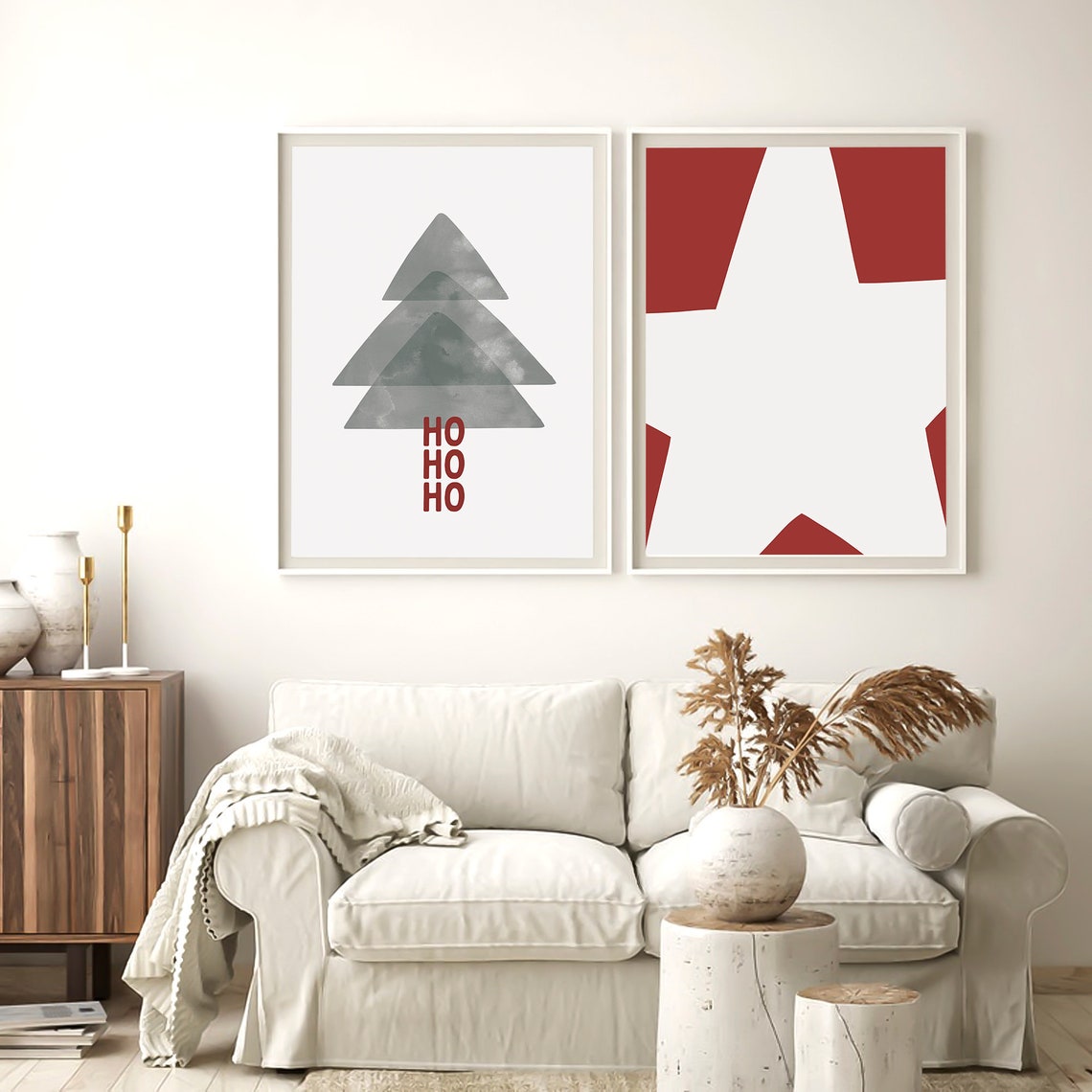 Modern Christmas Tree Art Print Ho Ho Ho Christmas Wall Art | Etsy