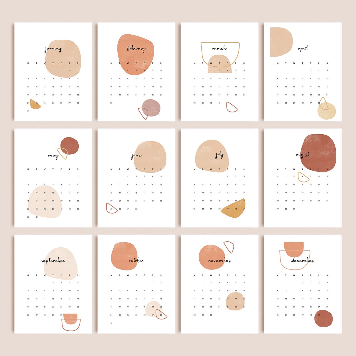 Printable 2022 Wall Calendar Boho Monthly Calendar Printable | Etsy