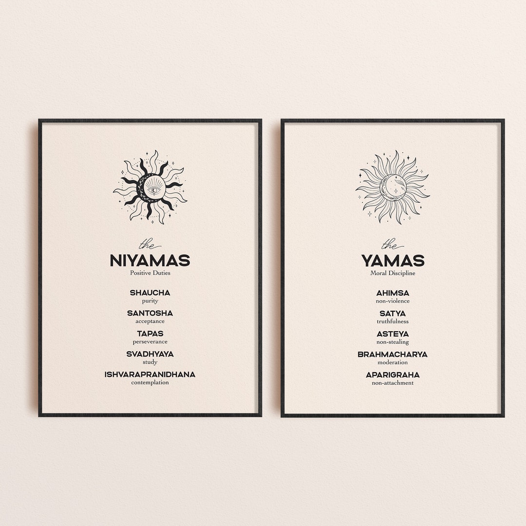 Yama Niyama Prints Set of 2 Yoga Wall Art Asthtanga Yoga Poster 8 Limbs of Yoga Home Decor ...