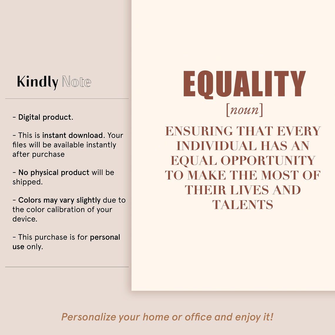 Equality Definition Print Equality Dictionary Art Print - Etsy Denmark