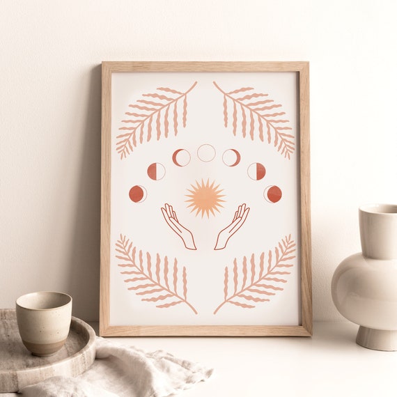 Modern Boho Poster Sun and Moon Printable Wall Art | Etsy