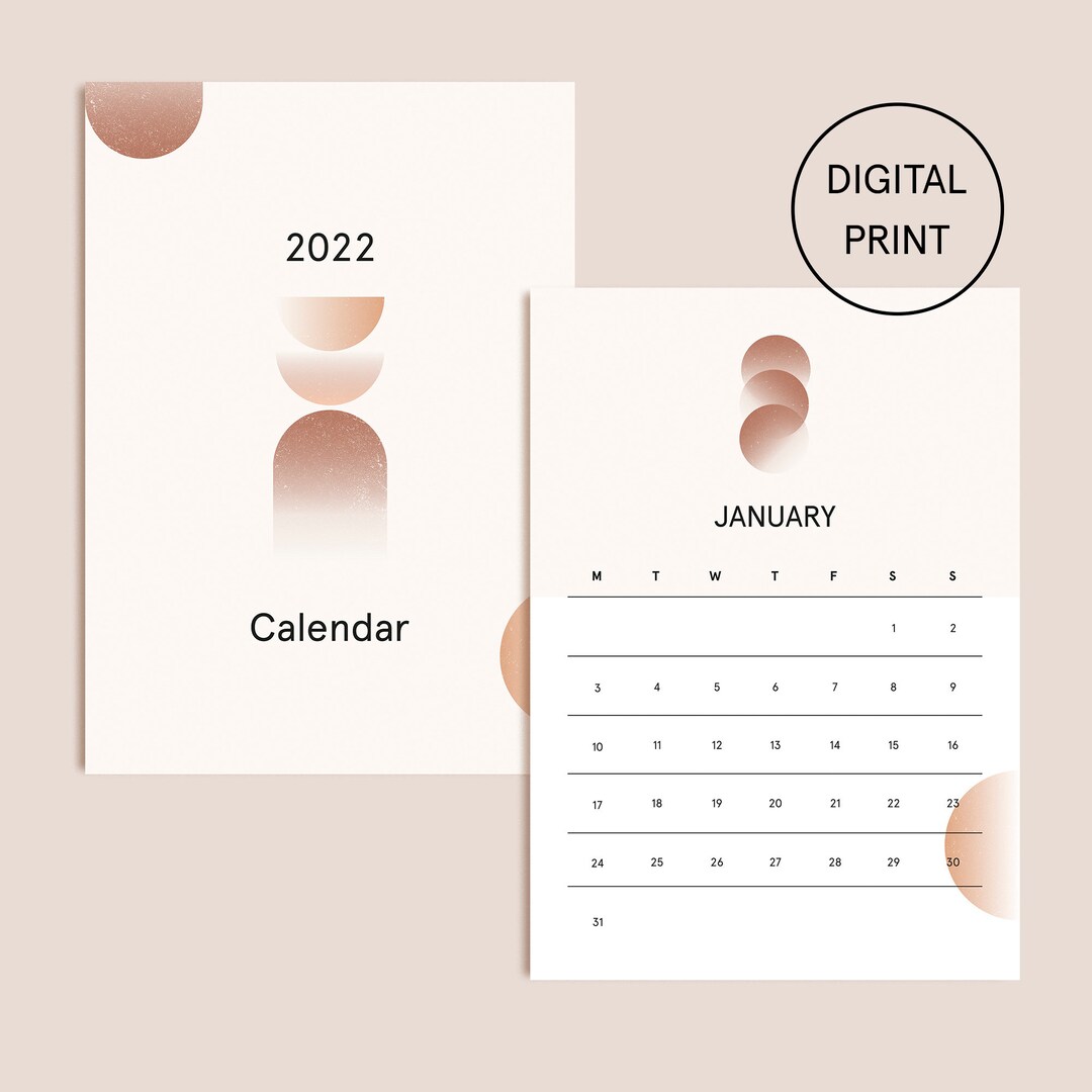 Digital Wall Calendar, Boho Printable Calendar, Printable Monthly ...