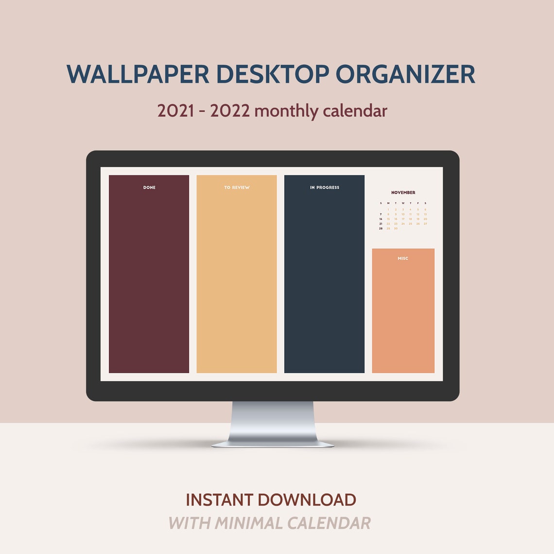 Monthly Calendar Desktop Wallpaper Background Minimalist - Etsy