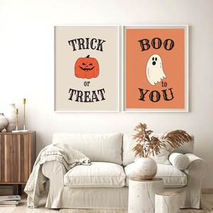 Pumpkin Halloween Printable Wall Art Set of 2, Boho Halloween, Home ...