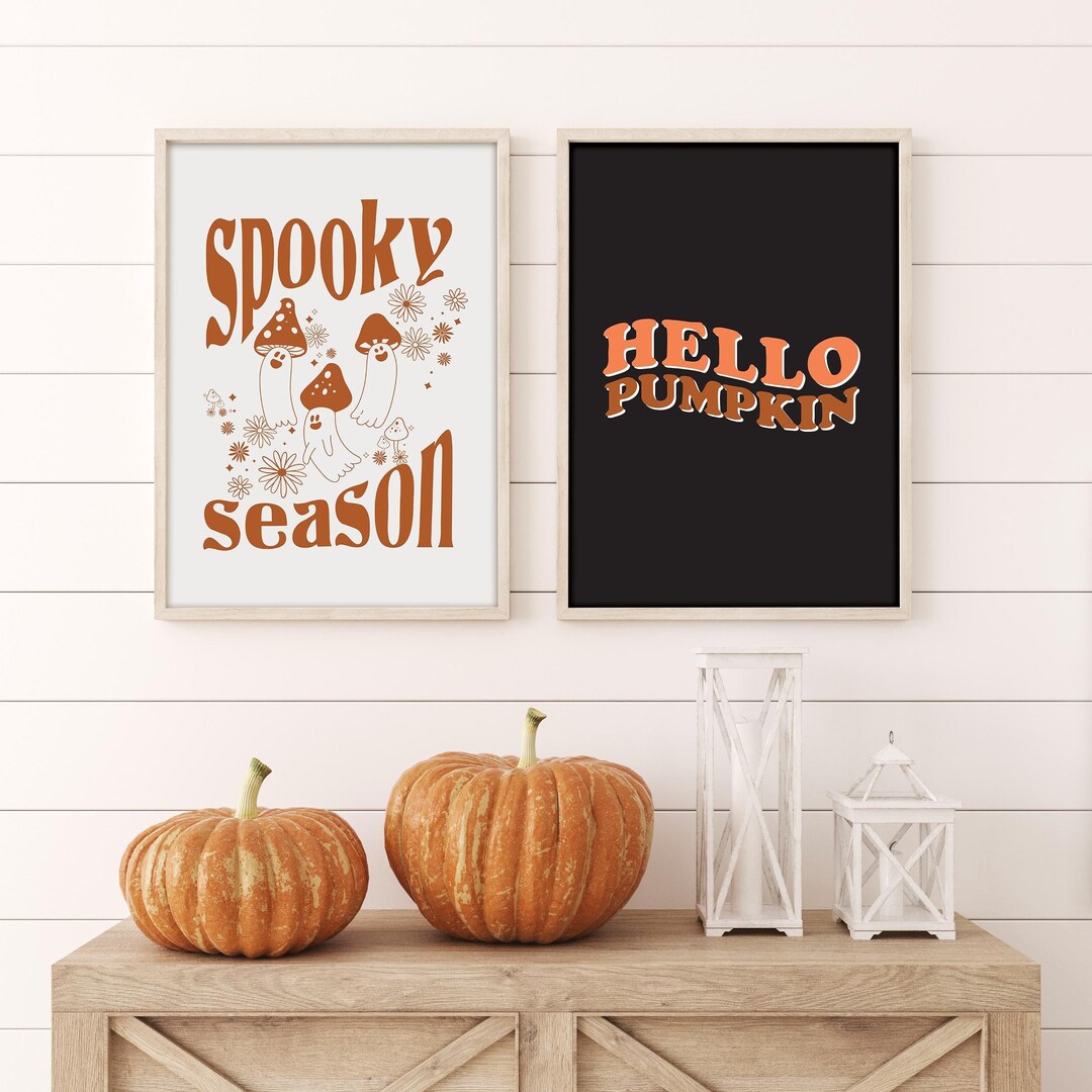 3 Retro Halloween Prints, Hello Pumpkin, Vintage Halloween Printable ...
