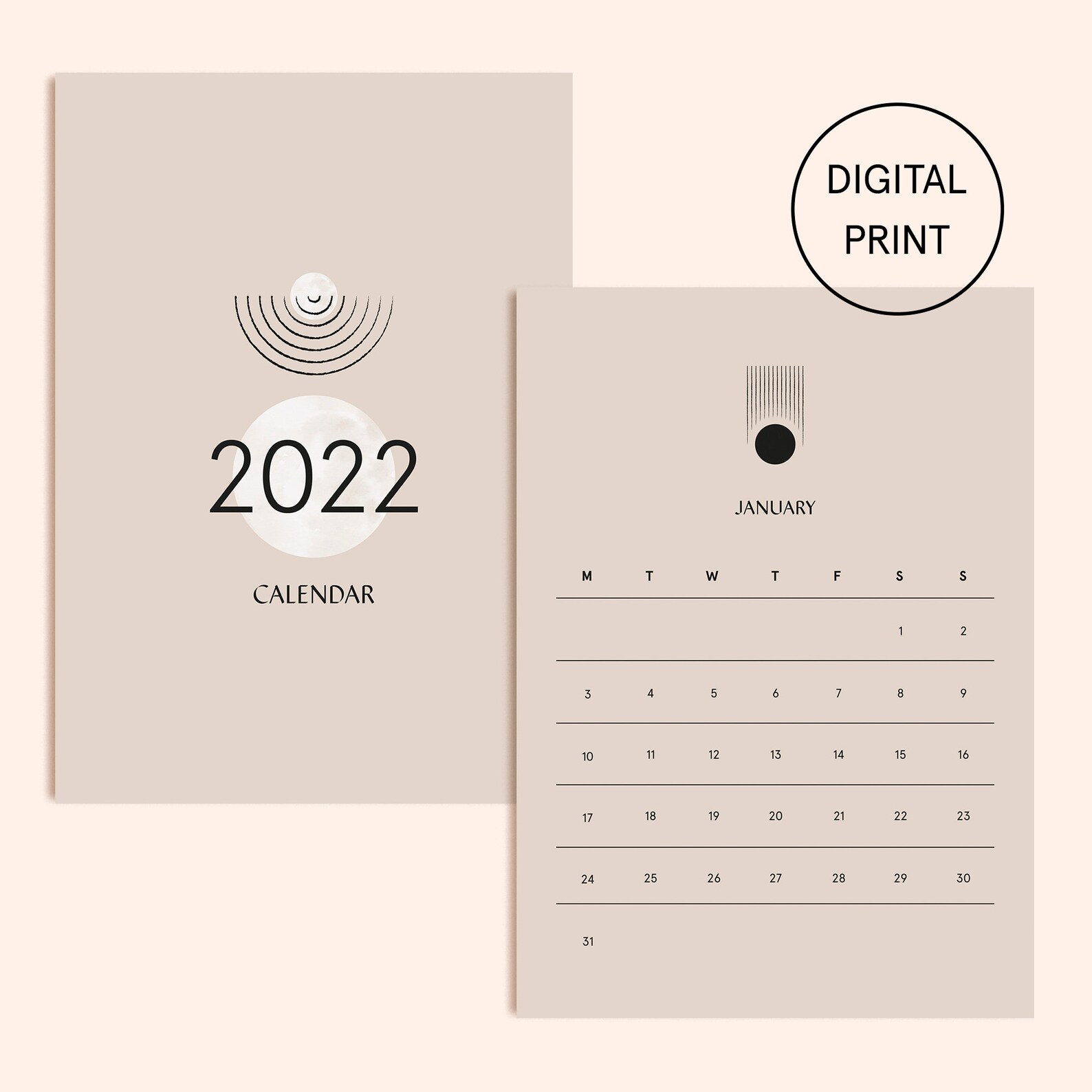 Printable 2022 Wall Calendar Art Deco Monthly Calendar - Etsy