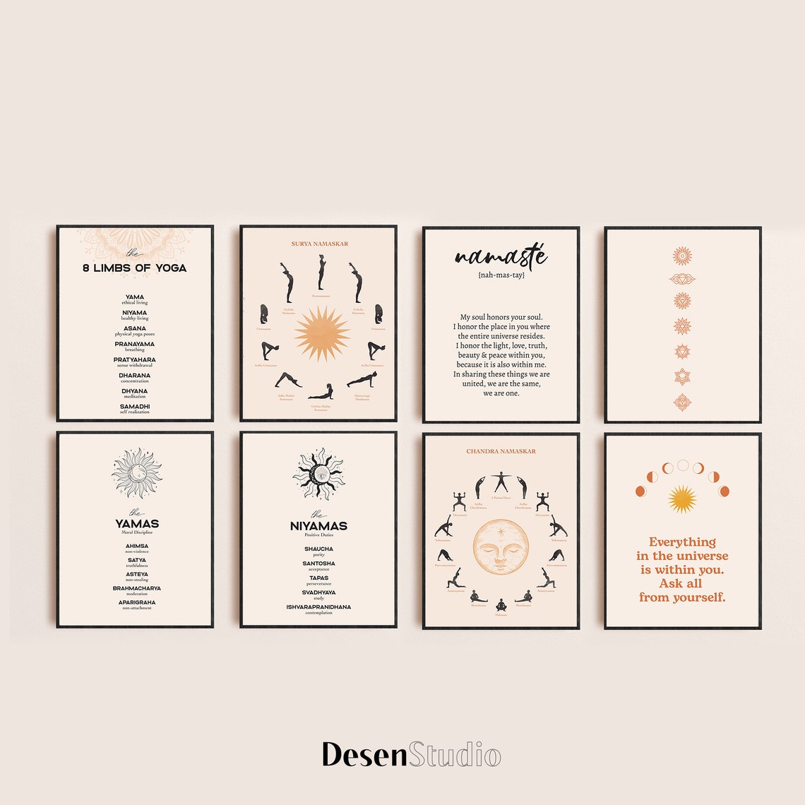 Spiritual Decor Yoga Poster Gallery Wall Print Set of 8 Yoga | Etsy