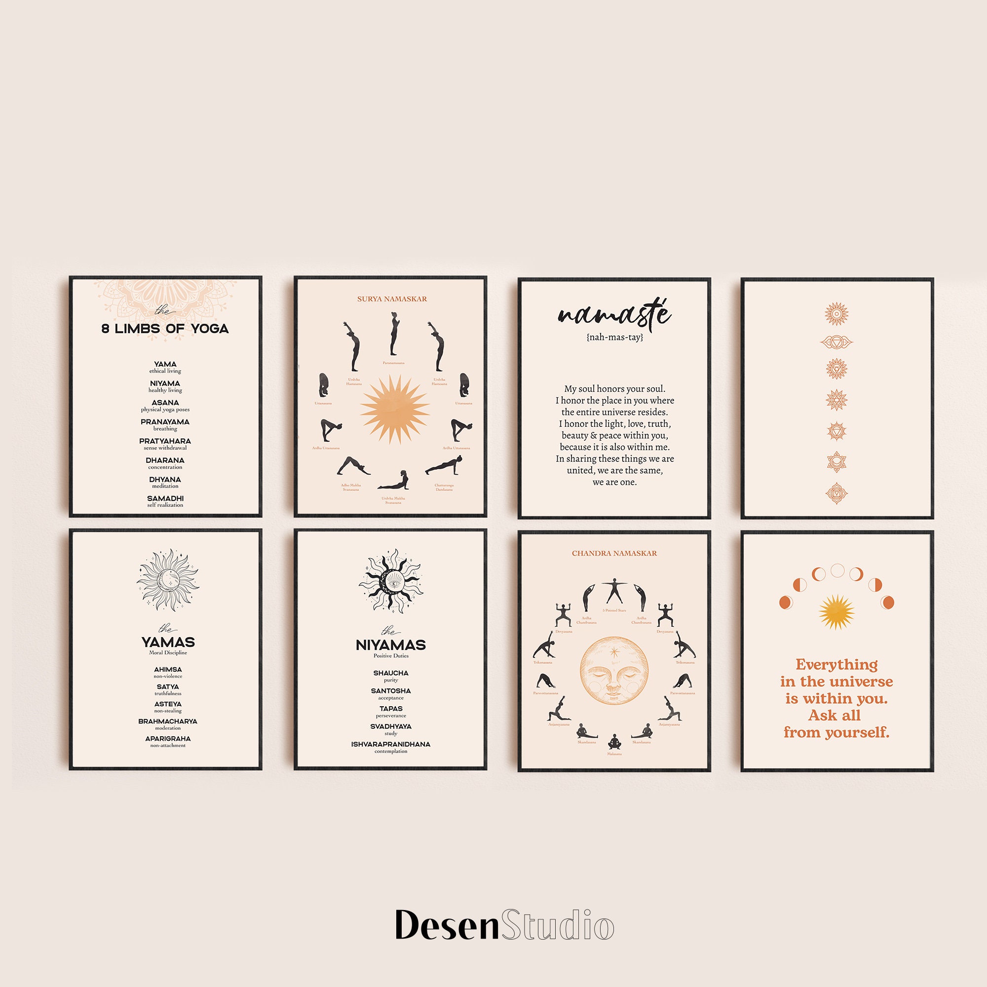 Spiritual Decor Yoga Poster Gallery Wall Print Set of 8 Yoga | Etsy