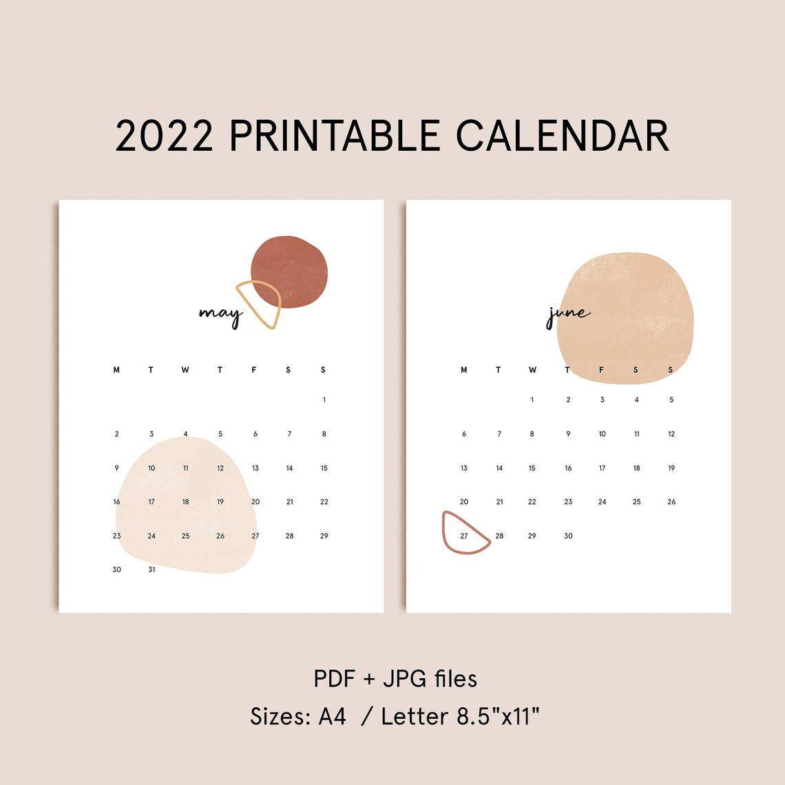 Printable 2022 Wall Calendar Boho Monthly Calendar Printable | Etsy
