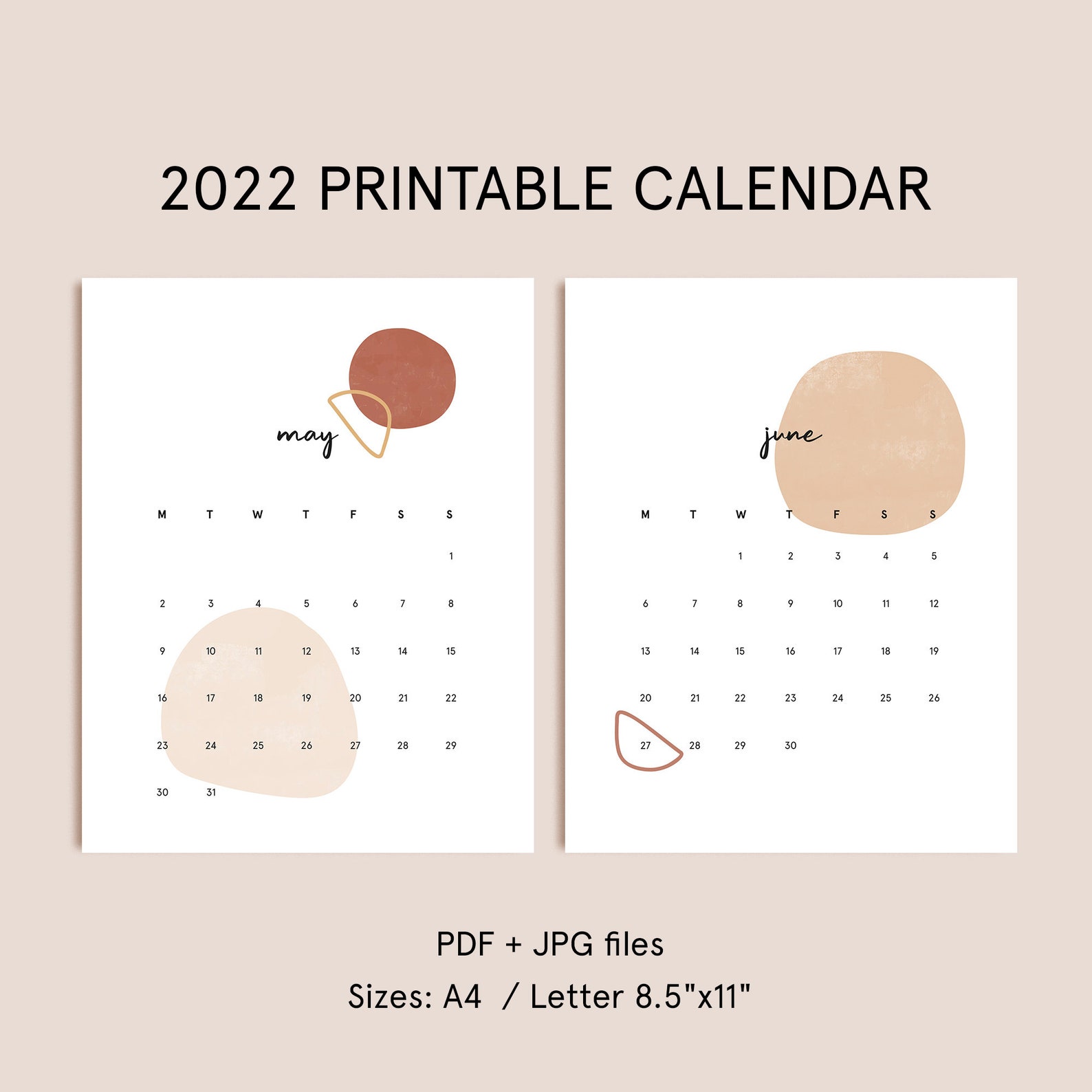 Printable 2022 Wall Calendar Boho Monthly Calendar Printable | Etsy