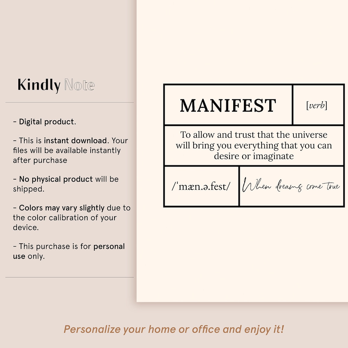 Manifest Definition Print Definition Wall Art Positive - Etsy
