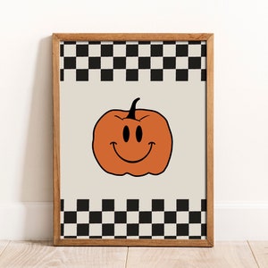 Retro Halloween Print, Vintage Halloween Printable Wall Art, Checkered ...