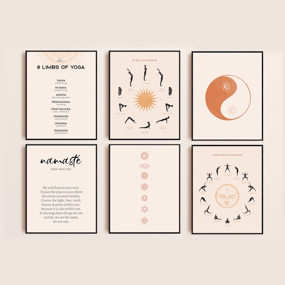 Yoga Poster Yoga Print Set of 6 Sun Salutation Moon Salutation | Etsy