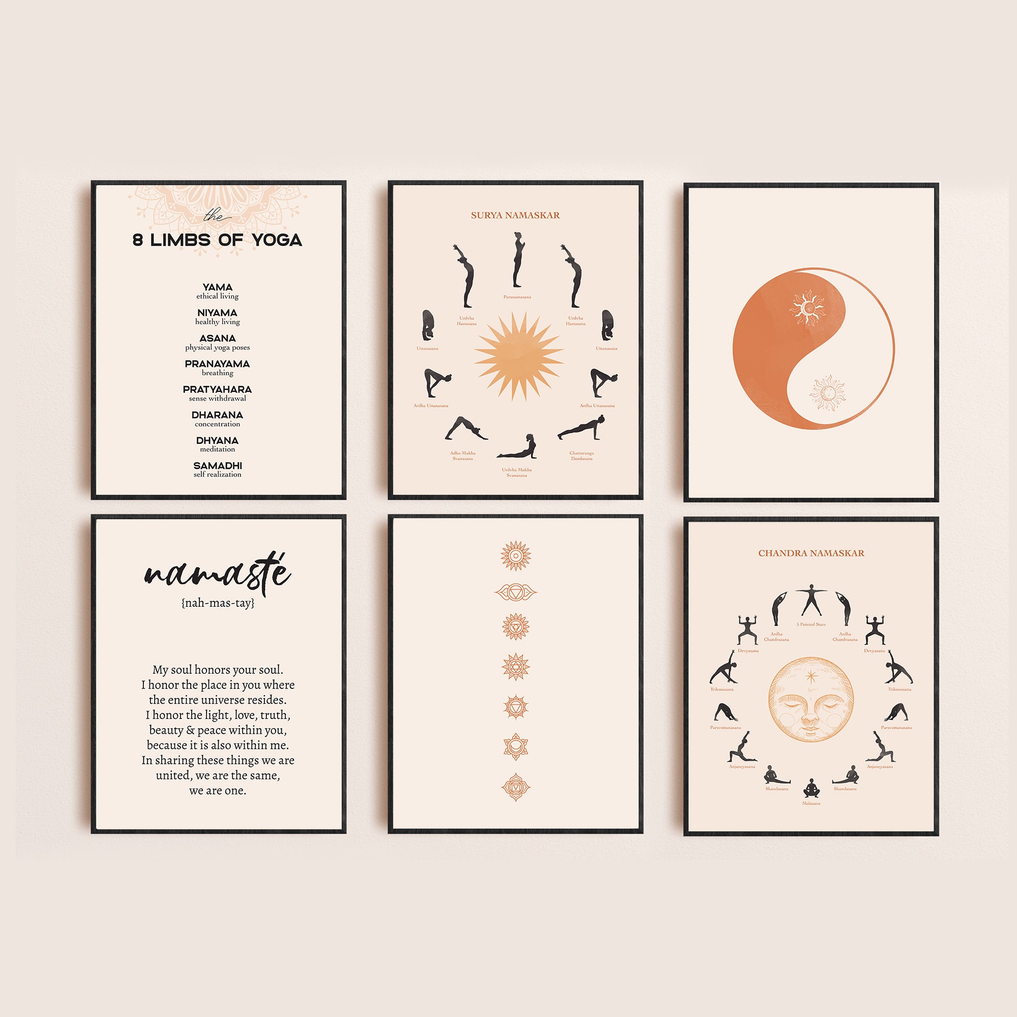 Yoga Poster Yoga Print Set of 6 Sun Salutation Moon Salutation | Etsy