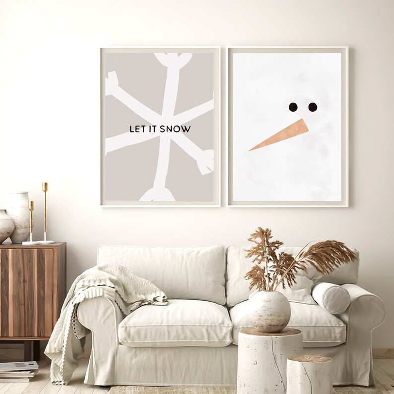 Modern Snowman Art Print Christmas Wall Art Minimalist - Etsy
