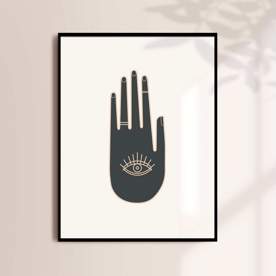 Hamsa Hand Print Evil Eye Printable Art in Beige and Black - Etsy