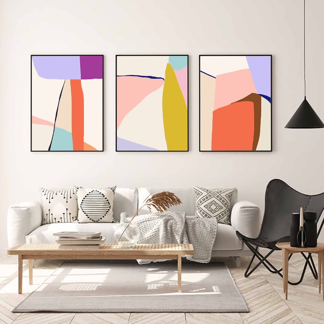 Printable Gallery Set of 3 Abstract Colorful Preppy Prints, Modern ...