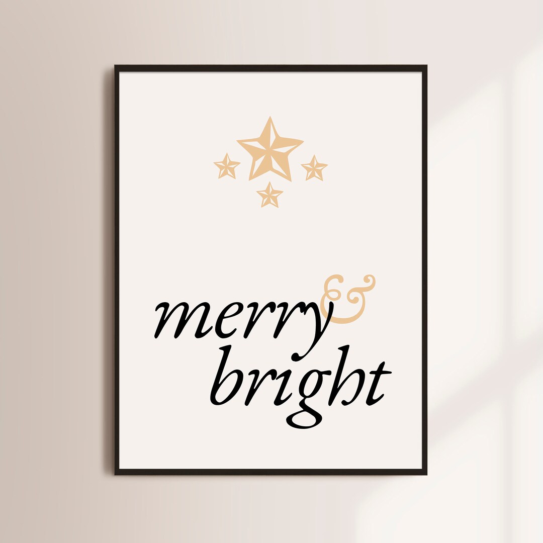 Printable Christmas Wall Art, Merry and Bright, Minimalist Christmas ...