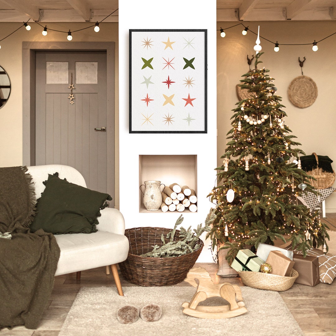 Minimalist Christmas Stars Printable Wall Art, Festive Wall Art ...