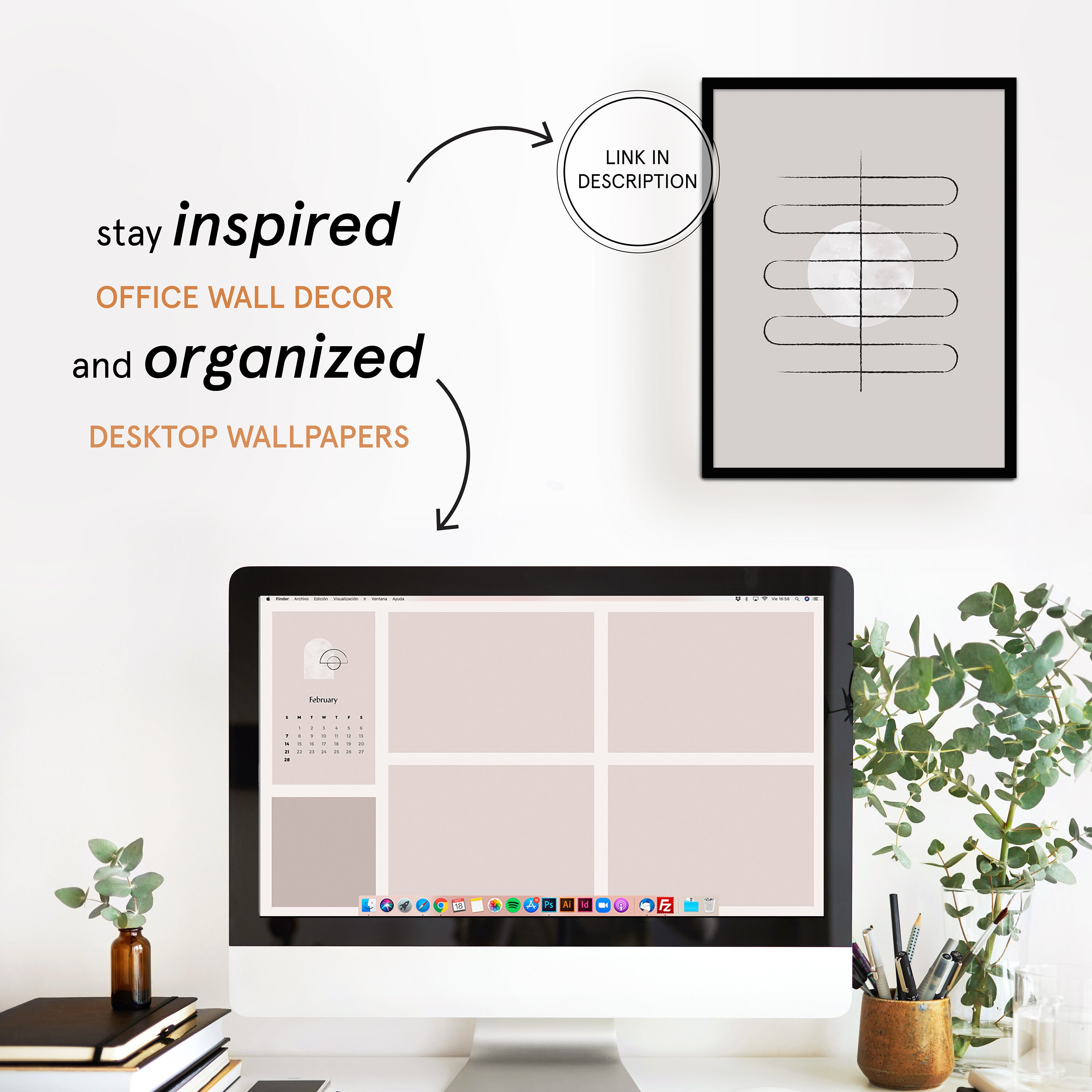 DESKTOP WALLPAPER ORGANIZER 2022 Monthly Calendar Modern - Etsy
