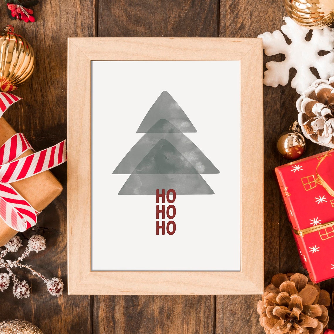 Modern Christmas Tree Art Print Ho Ho Ho Christmas Wall Art - Etsy