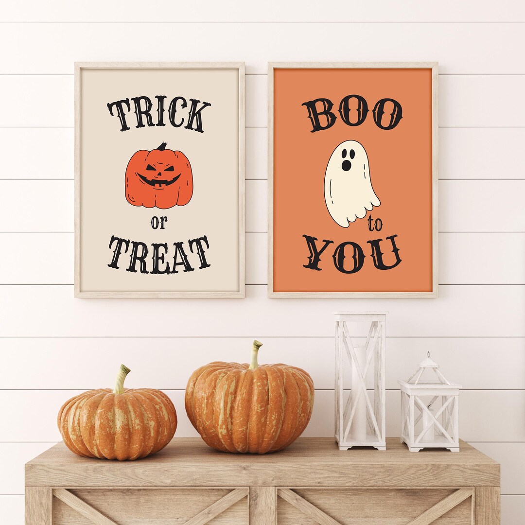 Pumpkin Halloween Printable Wall Art Set of 2, Boho Halloween, Home ...