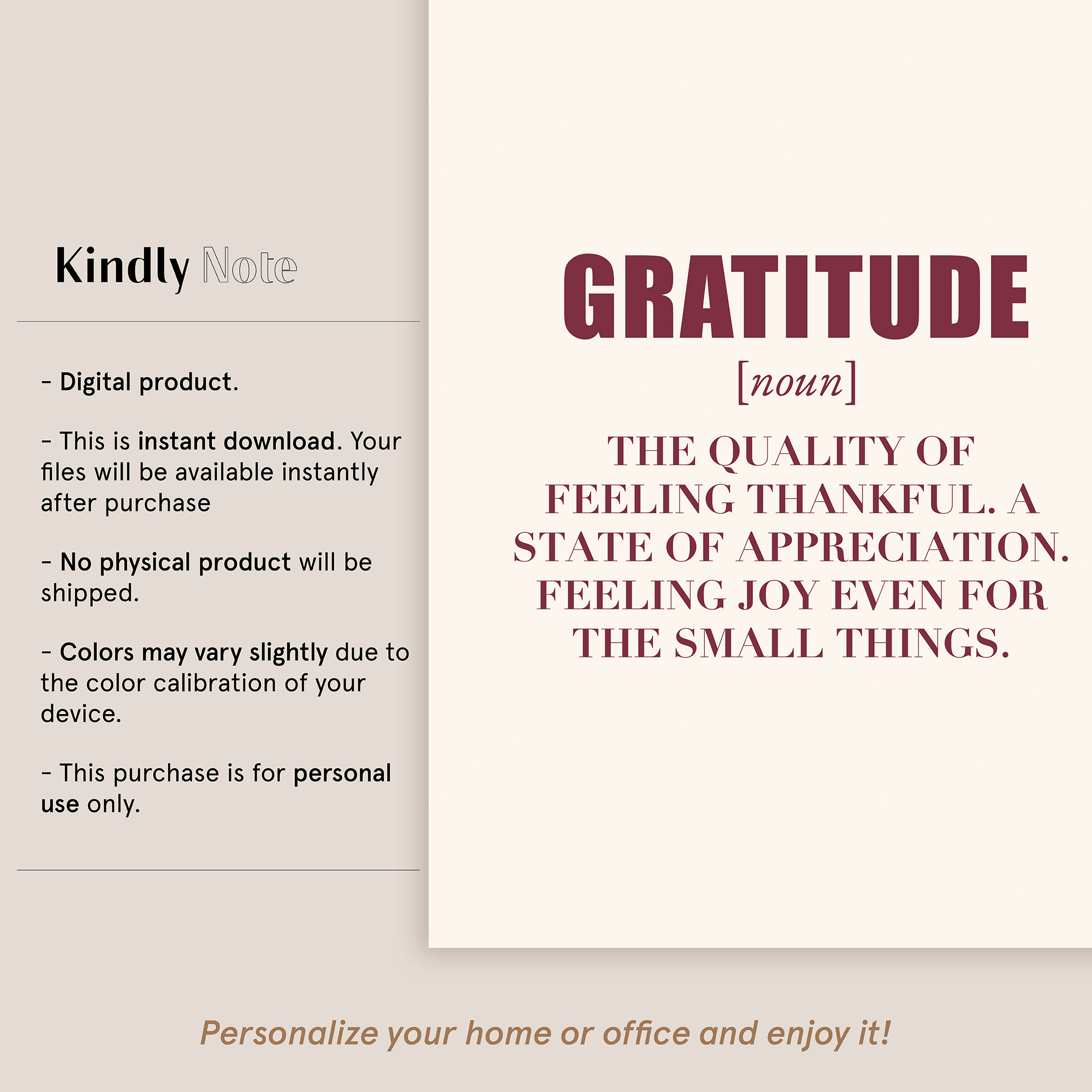 Gratitude Definition Print Dictionary Printable Gratitude | Etsy