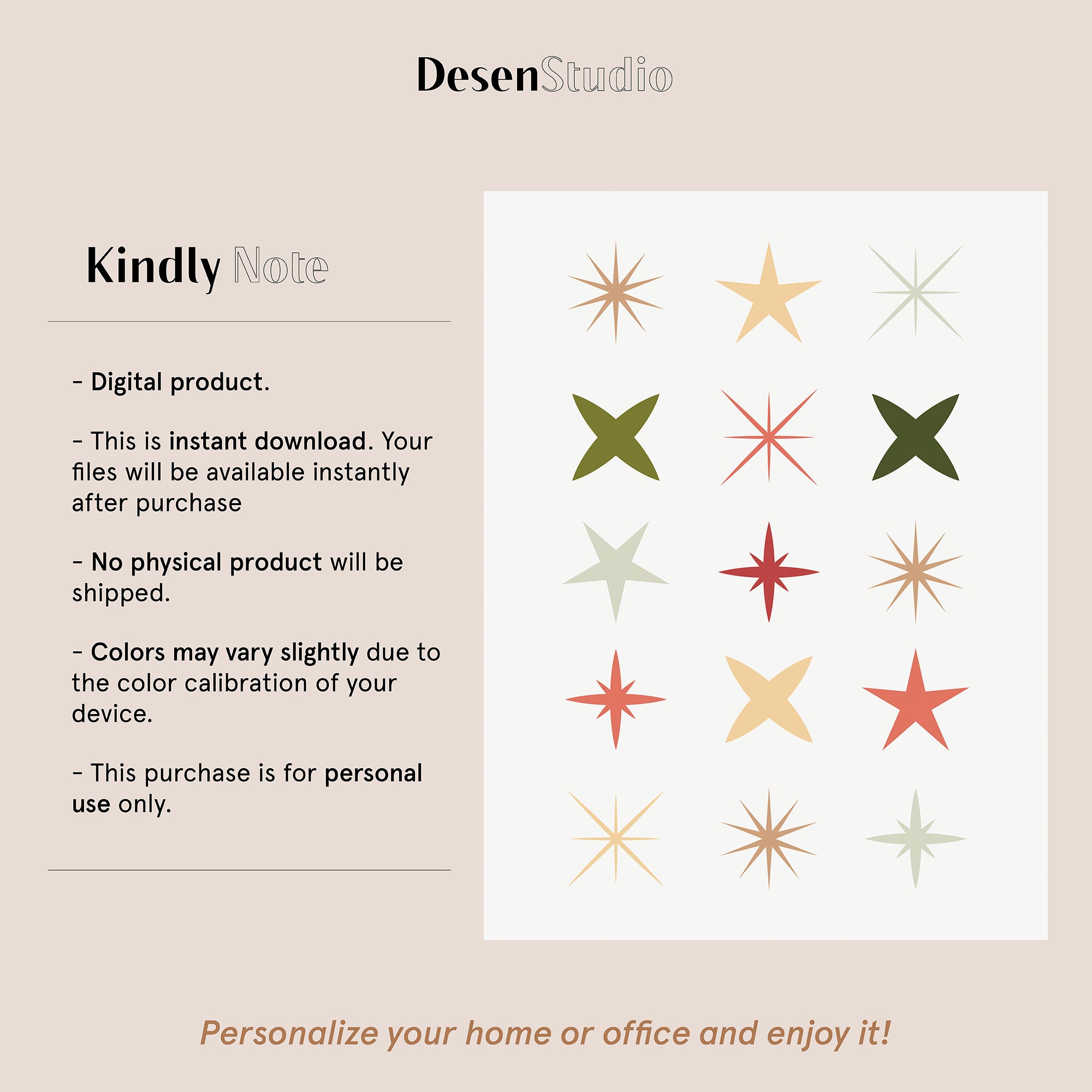 Minimalist Christmas Stars Printable Wall Art Festive Wall | Etsy