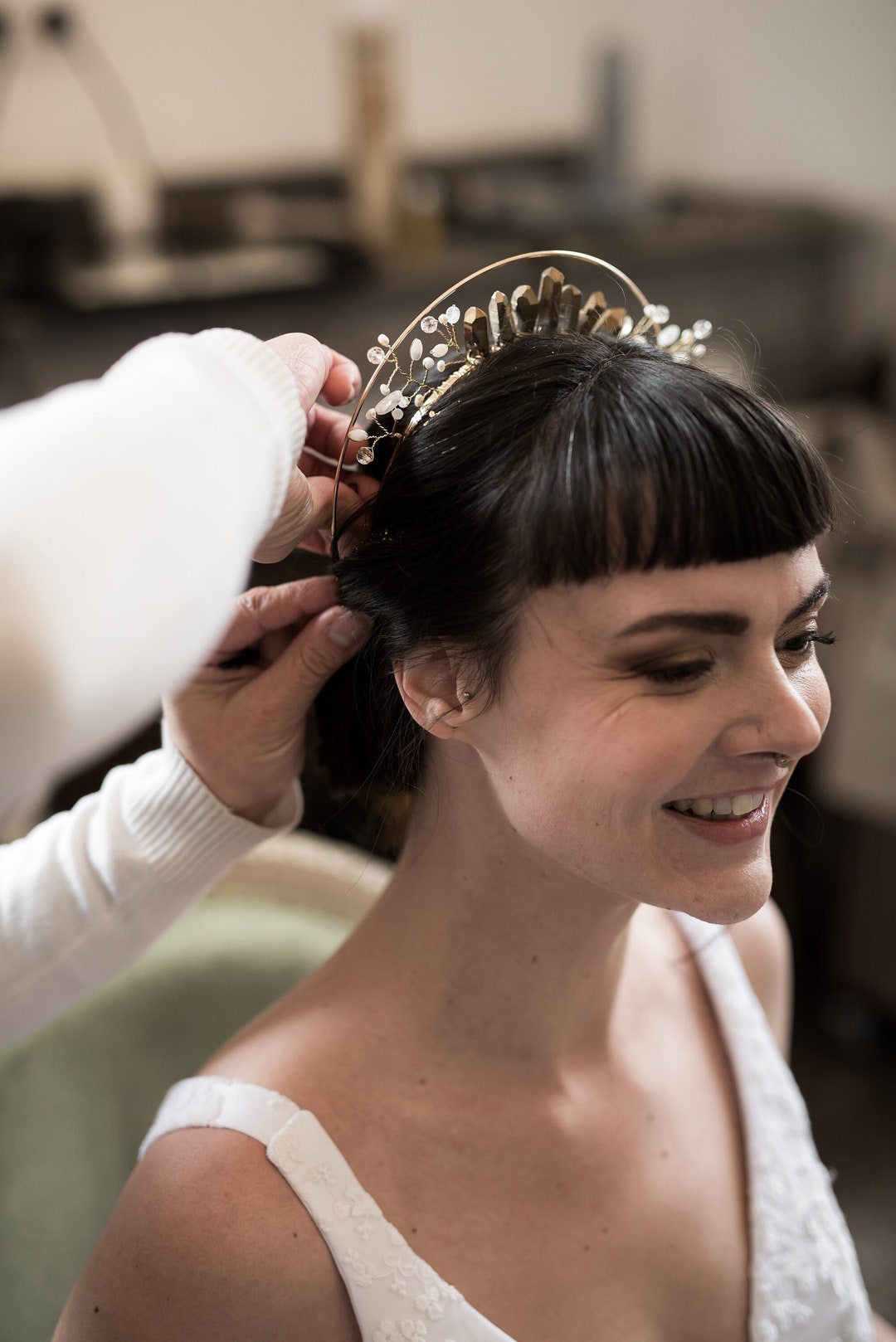 Muse Tiara Crown With Halo Crystals, Natural Stones and Pearls ...