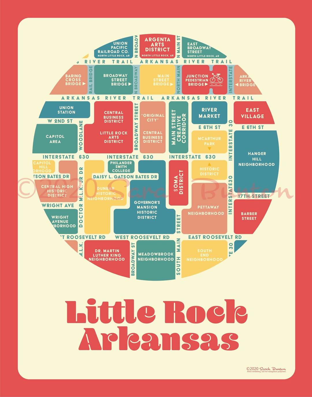 Little Rock Arkansas Downtown Map - Etsy