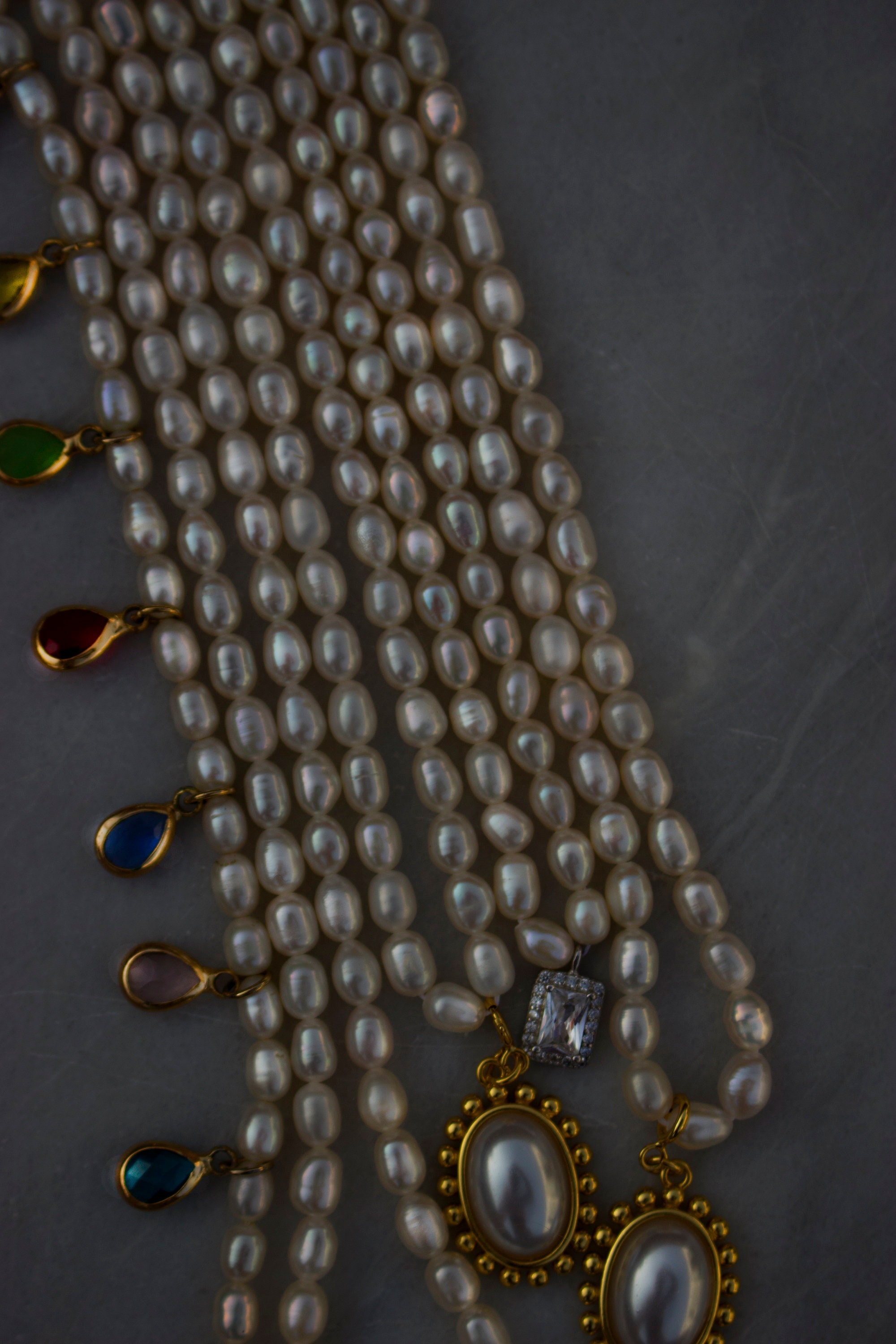 Freshwater Pearl Multicolour Gemstones Oriental Style 14K Gold Plated ...