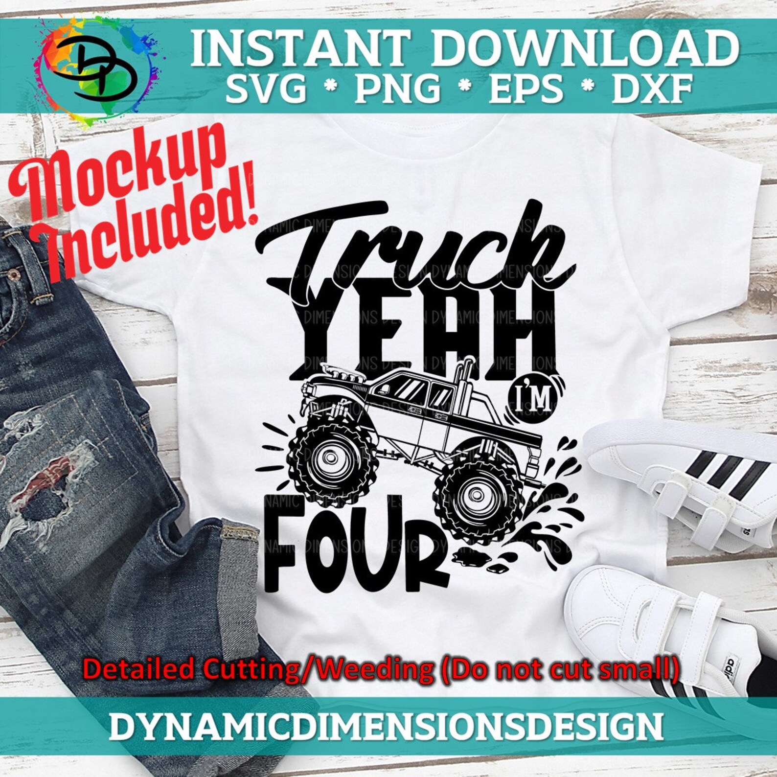 Truck Yeah Svg Birthday Boy Four Year Old Fourth Birthday | Etsy