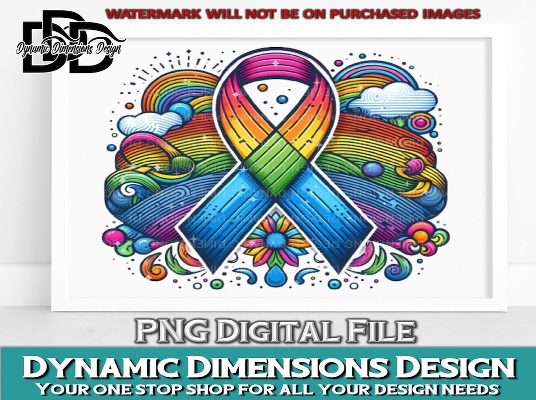 Rainbow Cancer Ribbon With Heart PNG Digital Download Sublimation ...