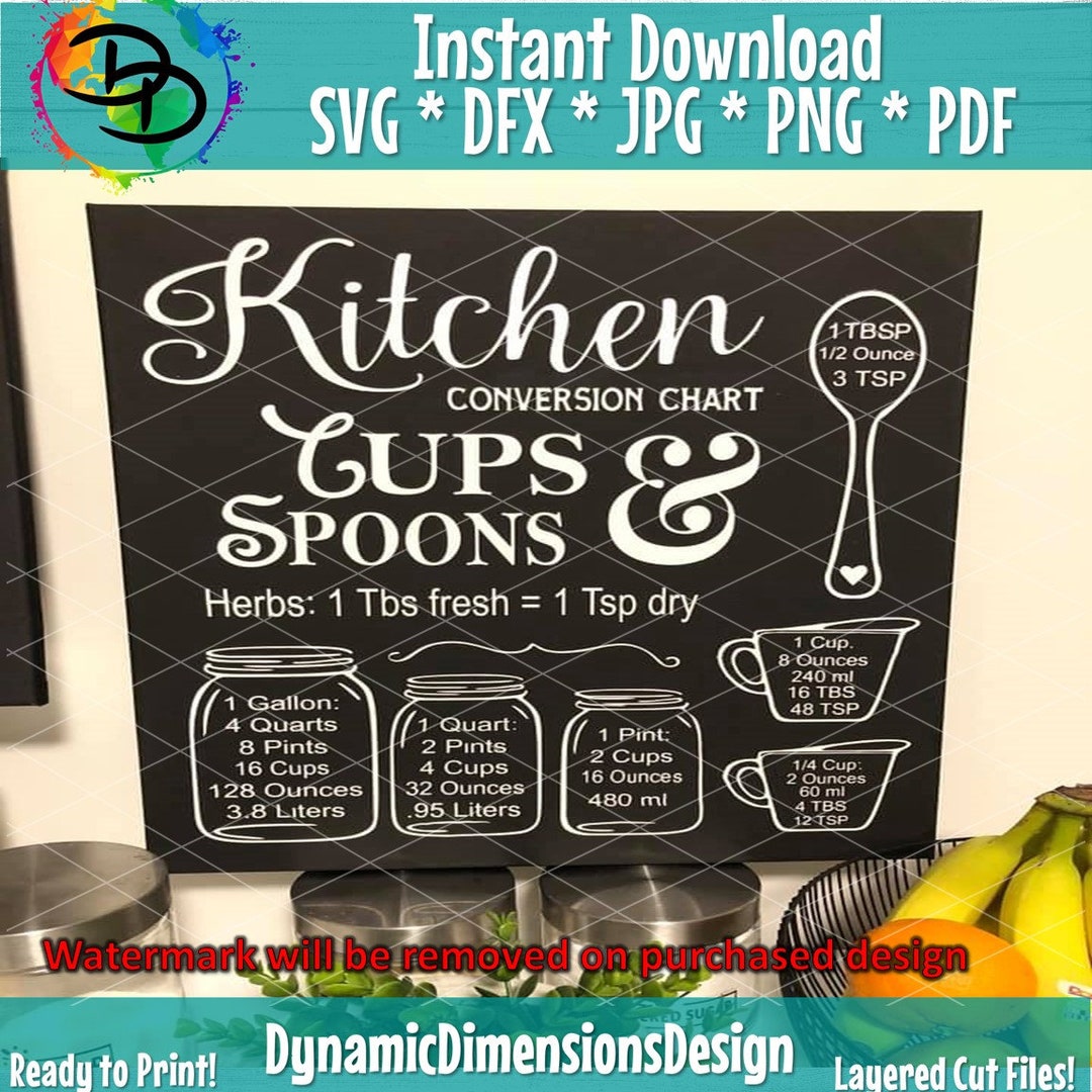 Kitchen Svg, Mason Jar Svg, Kitchen Measurement Svg, Kitchen Conversion ...