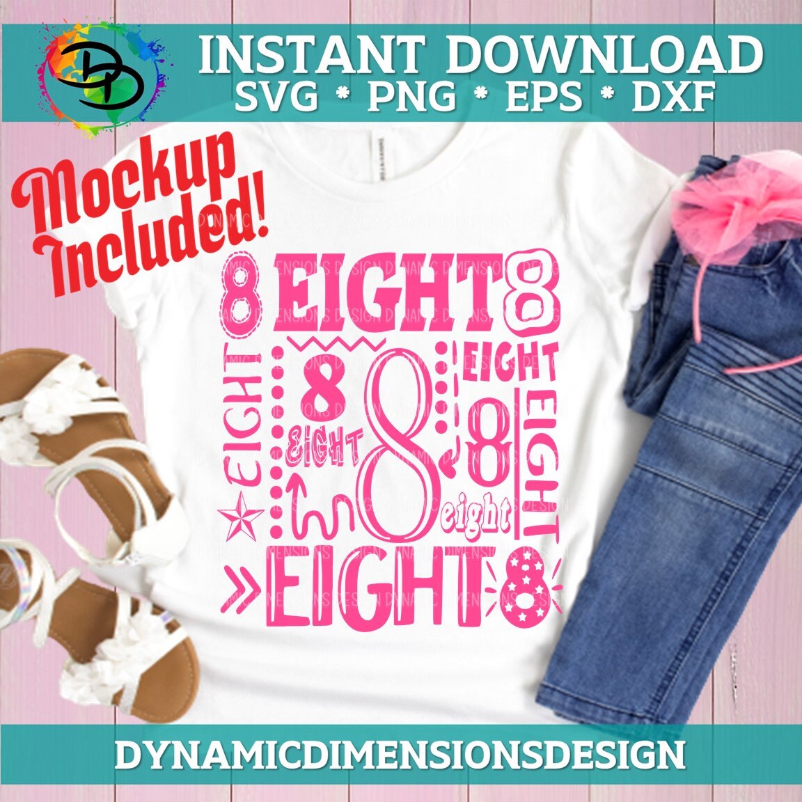 Kid Design 8th Birthday Collage SVG Words dxf eps png Silhouette Cricut ...